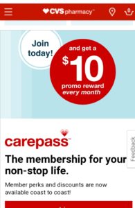CVS carepass $5 gets you $10 store reward and free no minimum shipping