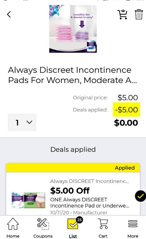 Dollar General: FREE Always Discreet if you got the digital coupon!