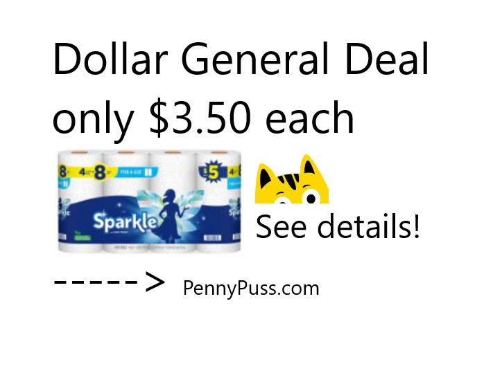 Dollar General only $3.50 for 4=8 Sparkle Paper Towels wyb 2!