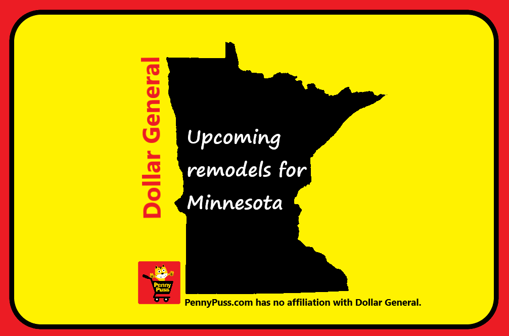 Dollar General free store remodel location list for Minnesota.